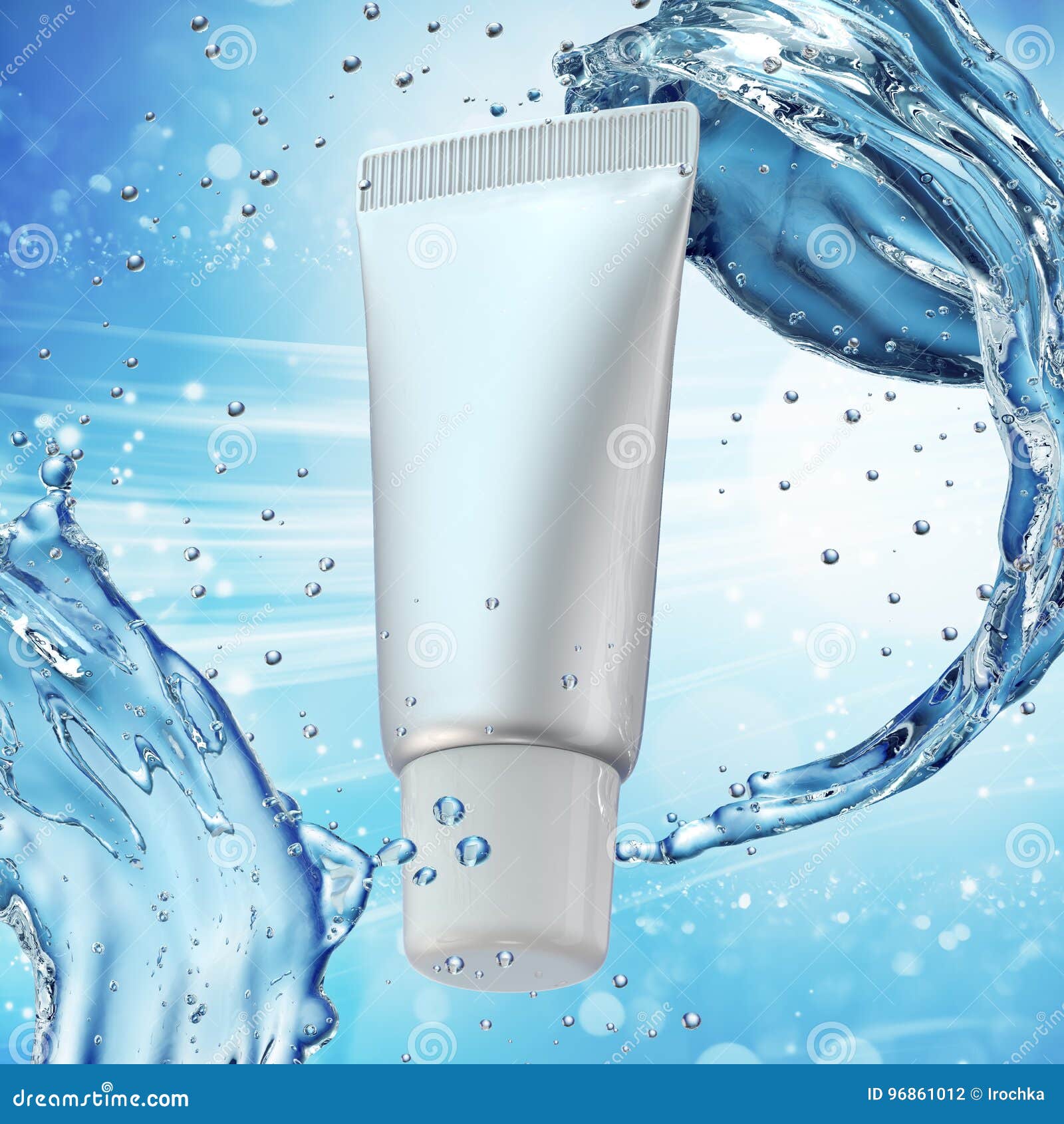 Cream Bottle Mock Up in Water Splash on Blue Background. Stock ...