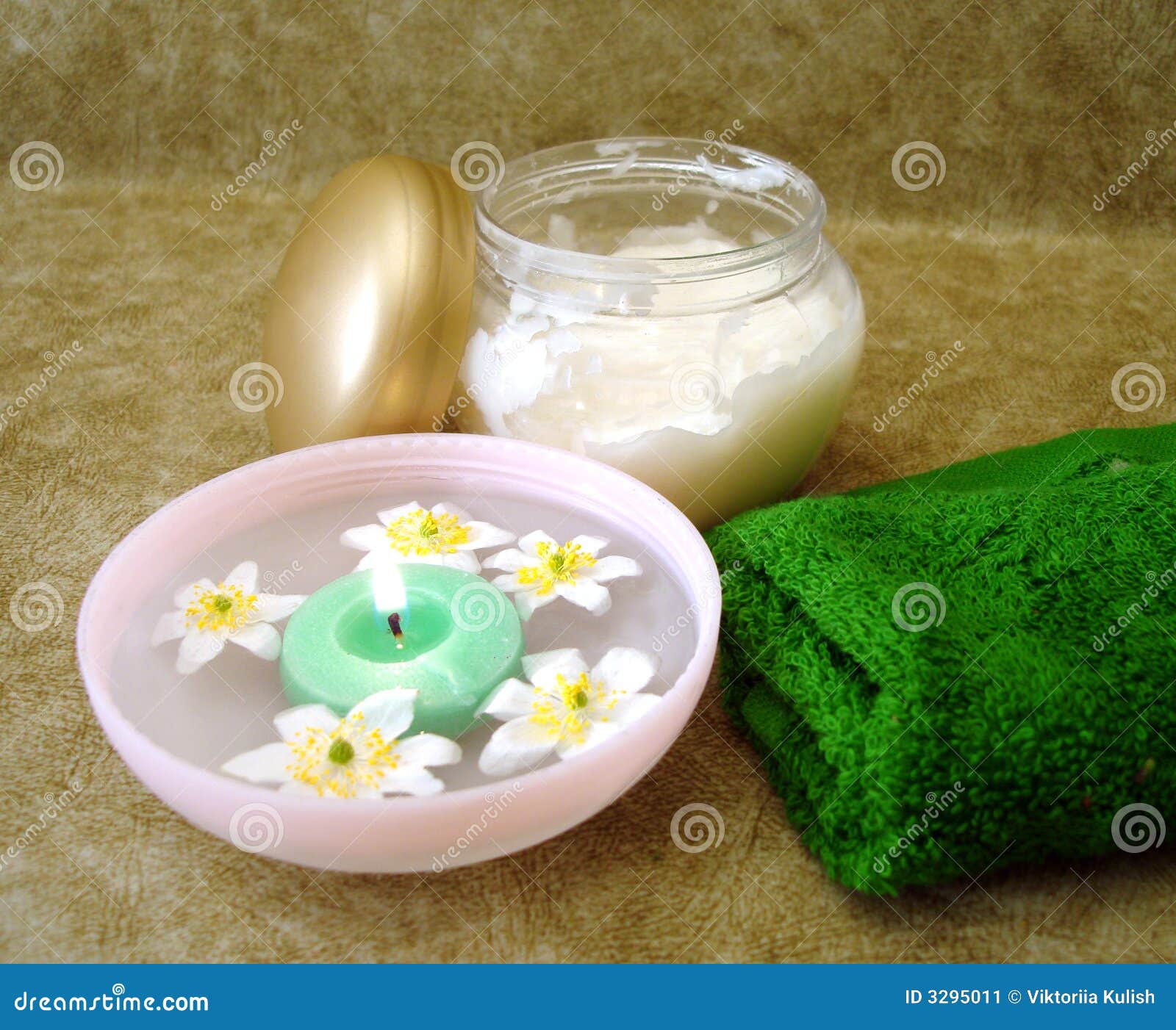 Cream and Candle with Flowers Stock Image - Image of creamy, elegant ...