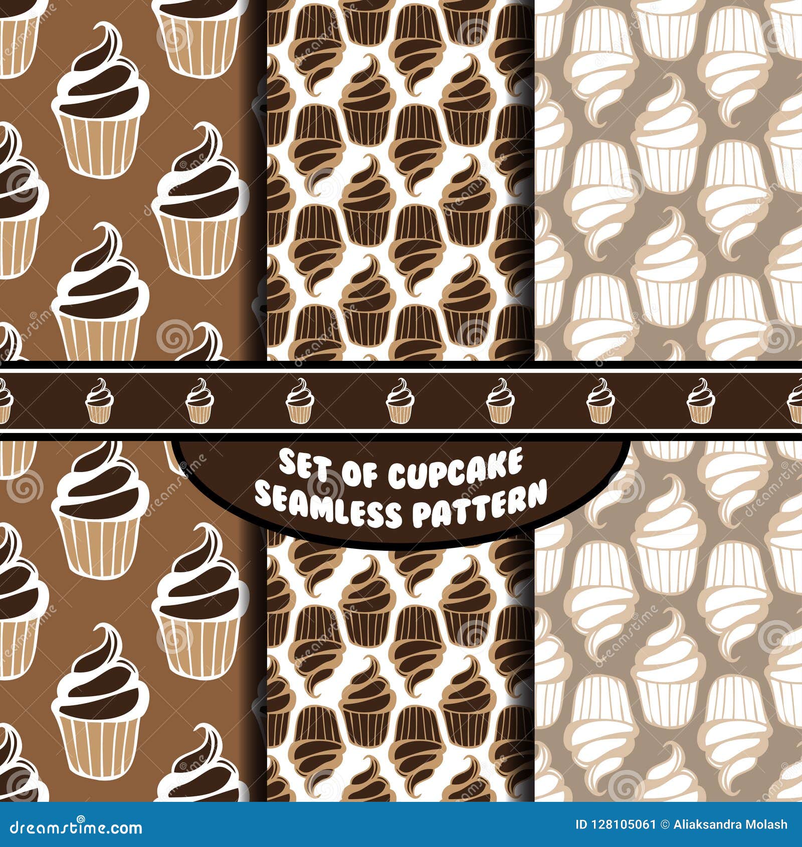 Cream Choco Cake Art Seamless Pattern Set Stock Vector - Illustration ...