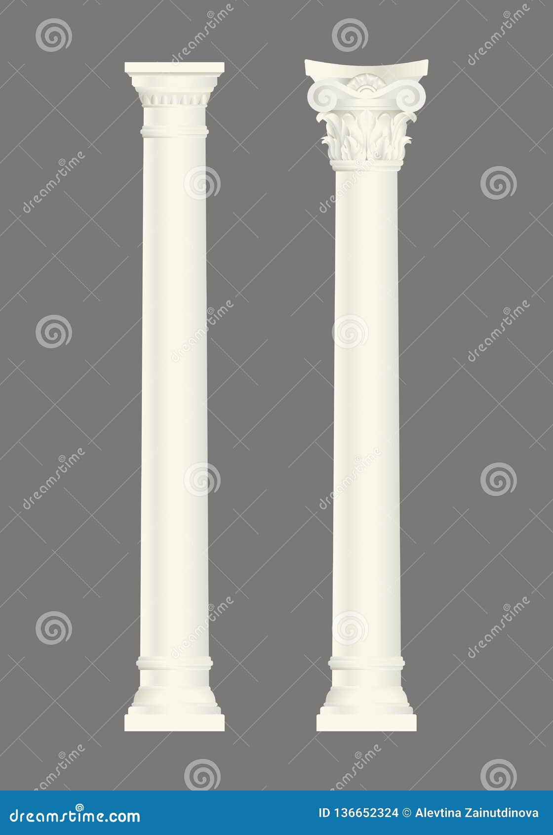 Cream Classic Columns Set Isolated, Architectural Elements Set Stock ...