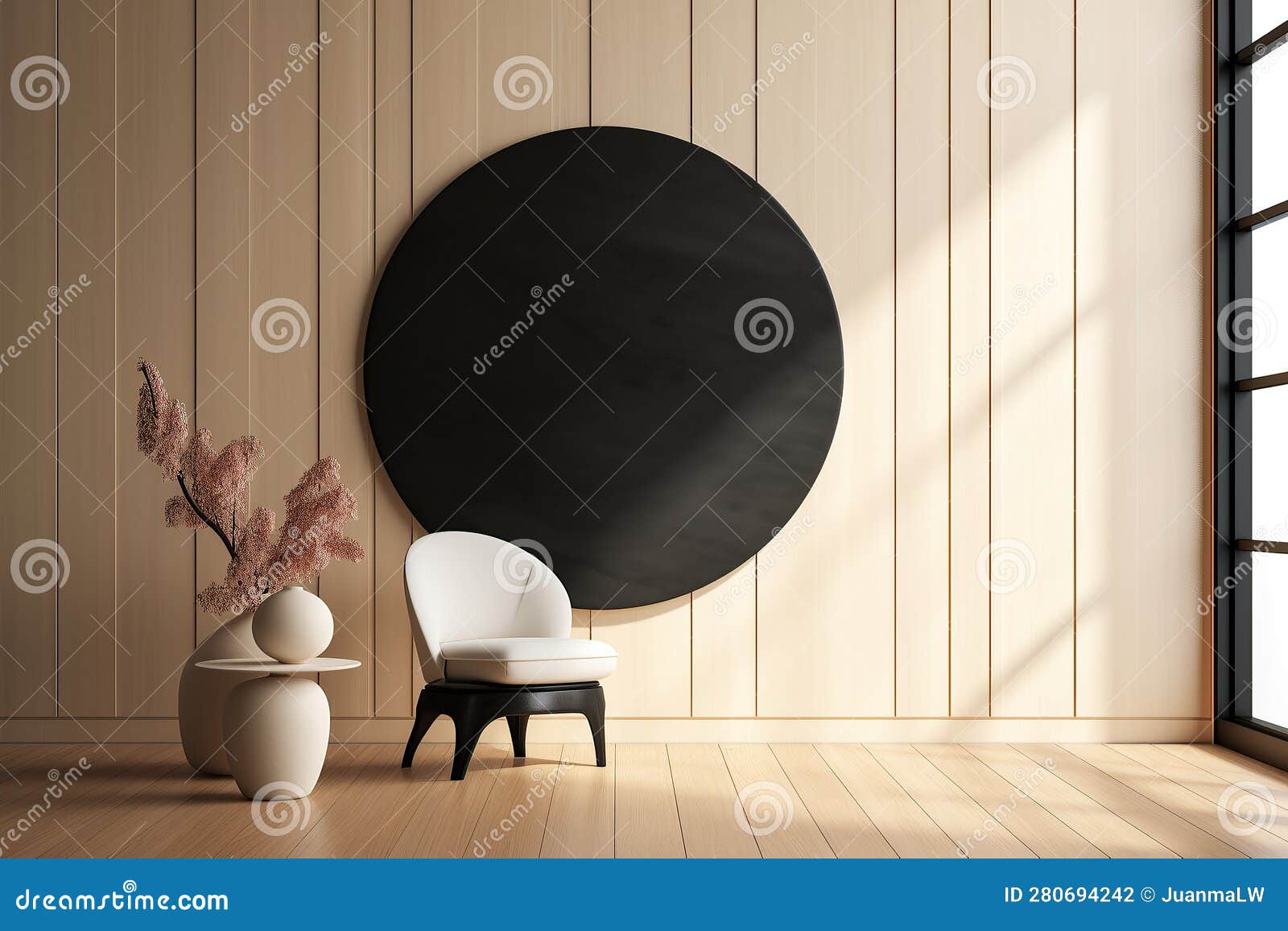 Cream Color Wall Panels and a Side Table in a Minimalistic Interior ...