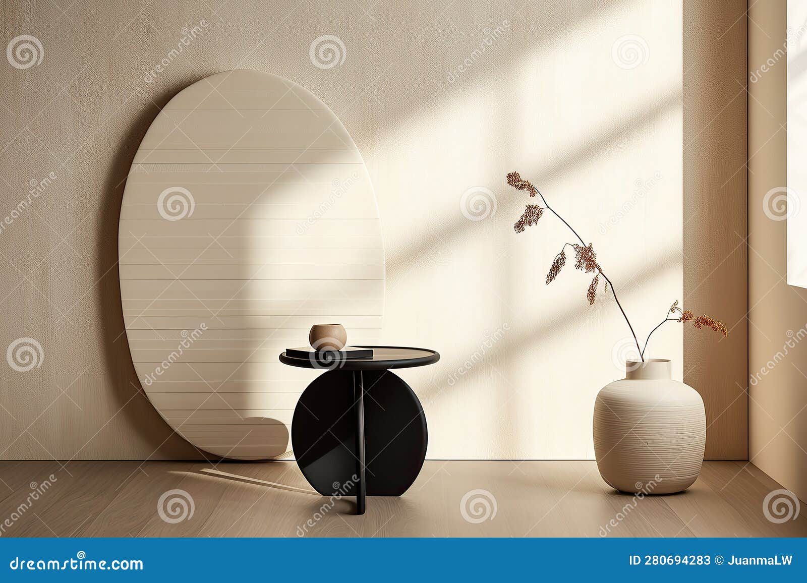 Cream Color Wall Panels and a Side Table in a Minimalistic Interior ...