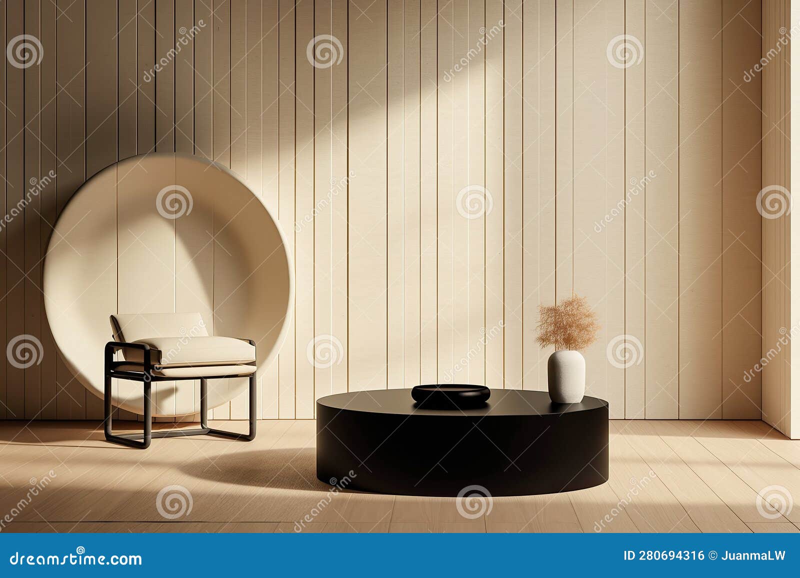 Cream Color Wall Panels and a Side Table in a Minimalistic Interior ...