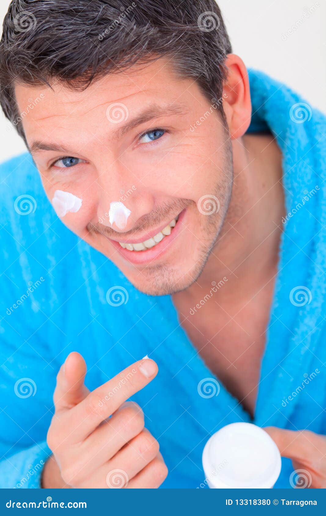 Cream cosmetics man stock photo. Image of bathrobe, rejuvenate - 13318380