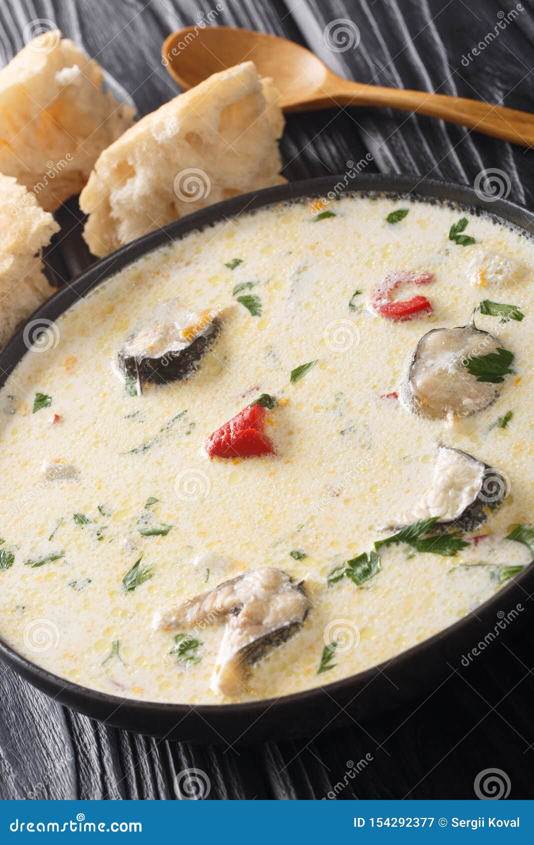 Cream Eel Soup with Vegetables Close-up in a Bowl. Vertical Stock Image ...