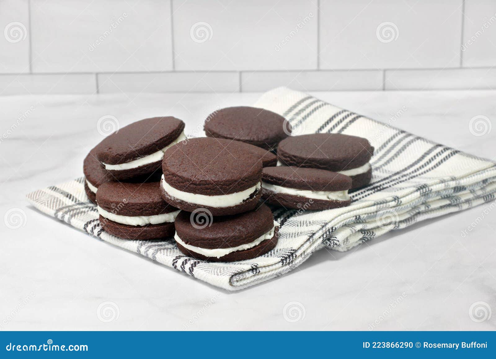 Cream Filled Chocolate Cookies, Close Up Stock Photo - Image of white ...