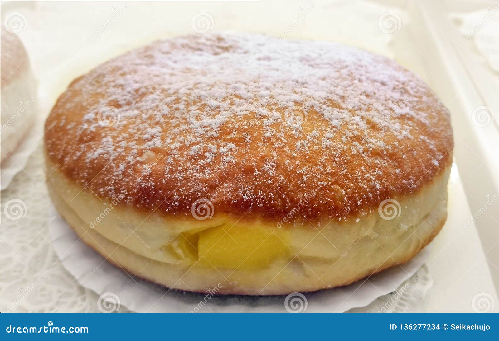 Cream Filled Donut with Icing Powder Stock Photo - Image of food, donut ...