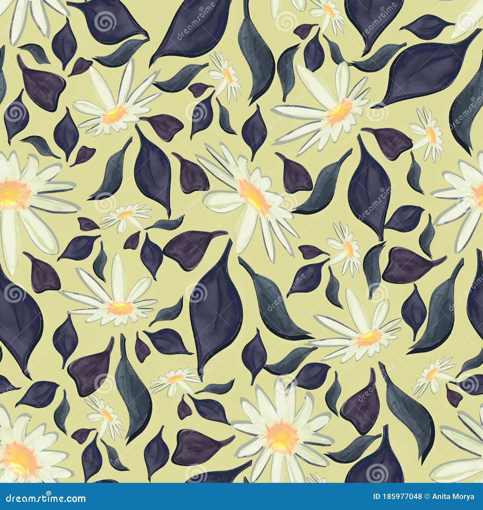 Cream Flower and Leaves Pattern Design Work Stock Illustration ...