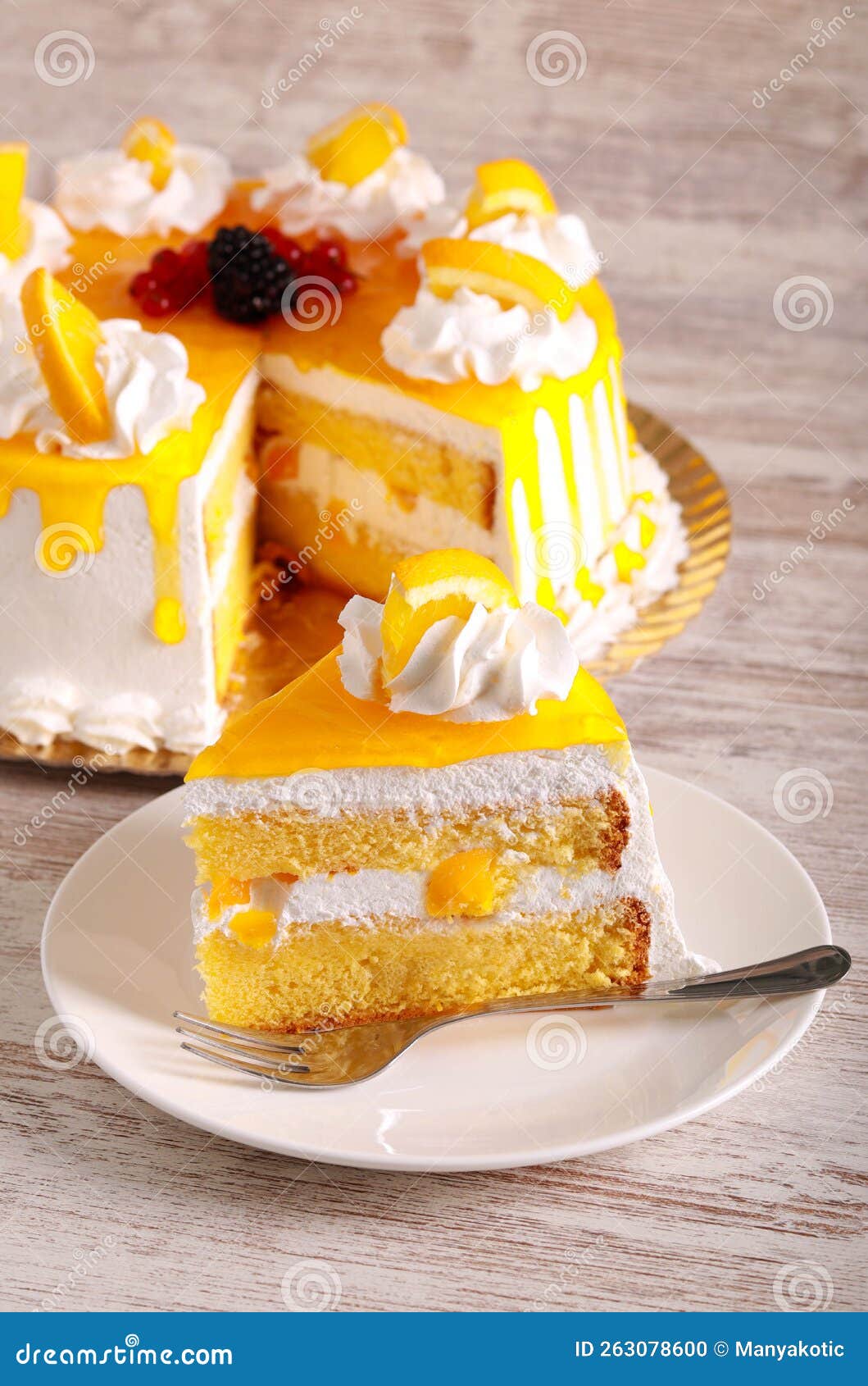 Cream and Fruit Layered Torte Stock Photo - Image of food, dessert ...
