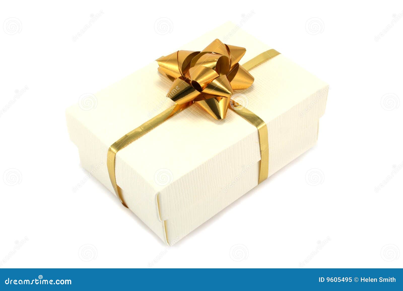 Cream Gift Box with Gold Ribbon Stock Image - Image of celebrating ...