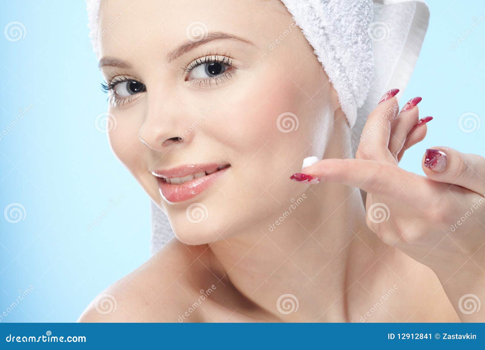Cream on girl s finger stock image. Image of care, blue - 12912841