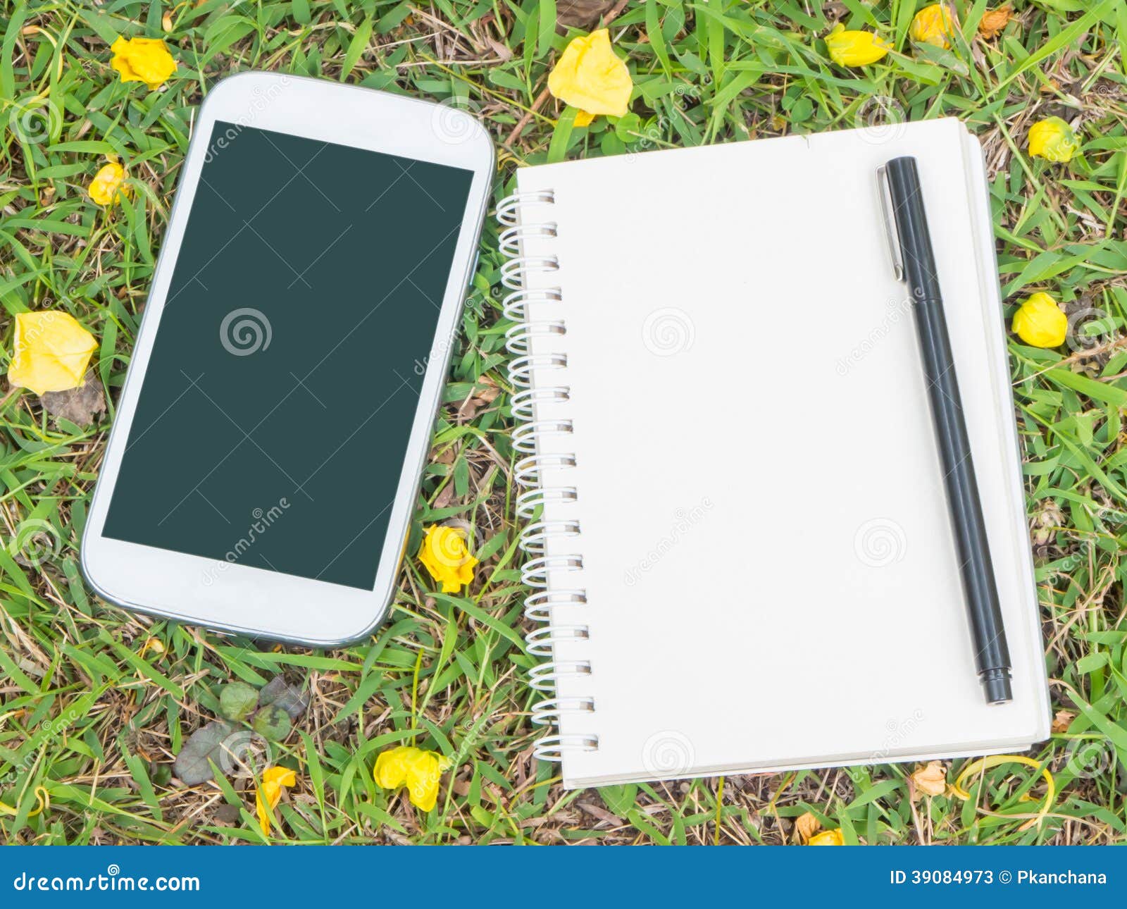 Cream Notebook with Pen and Mobile Phone Stock Image - Image of ...