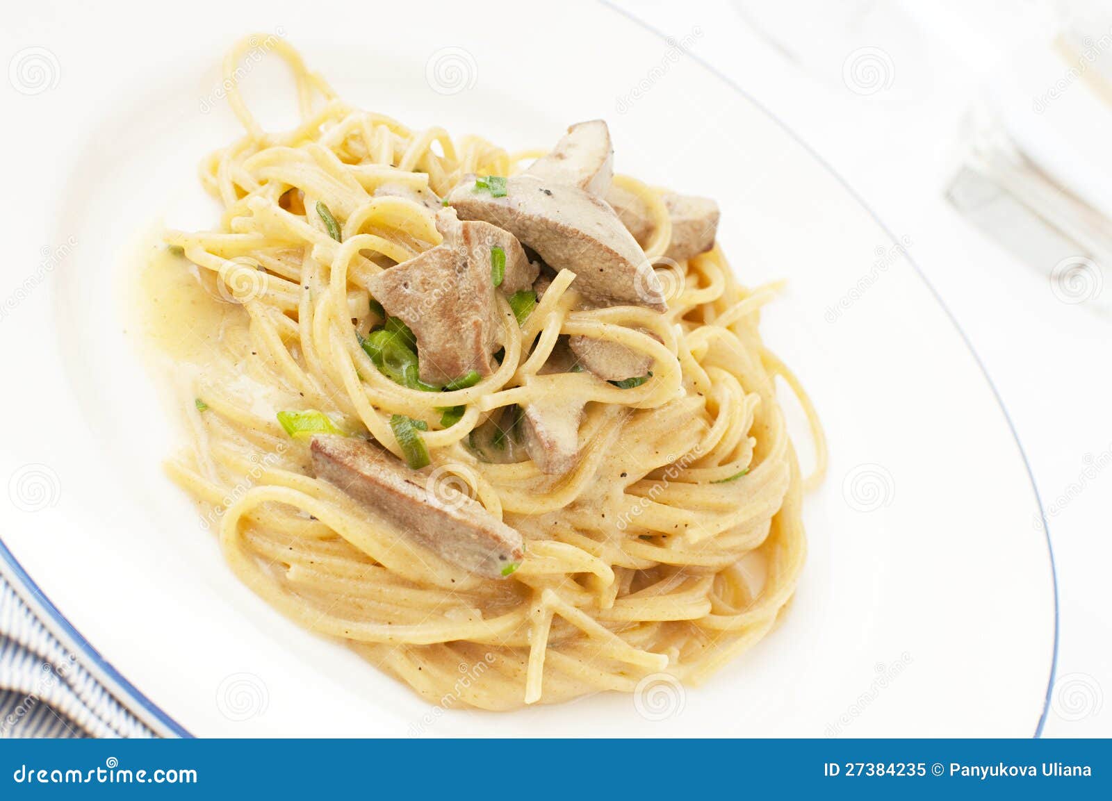Cream pasta with liver stock image. Image of detail, spaghetti - 27384235