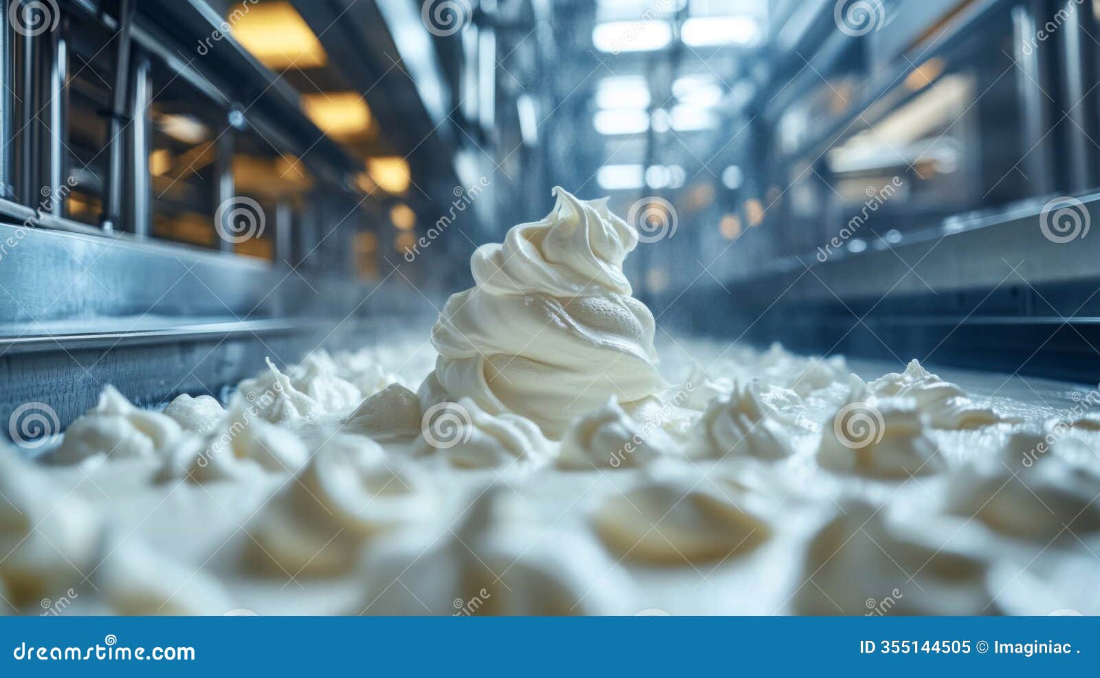 Cream Production Line Showing Whipped Cream Conveyor Belt Stock ...