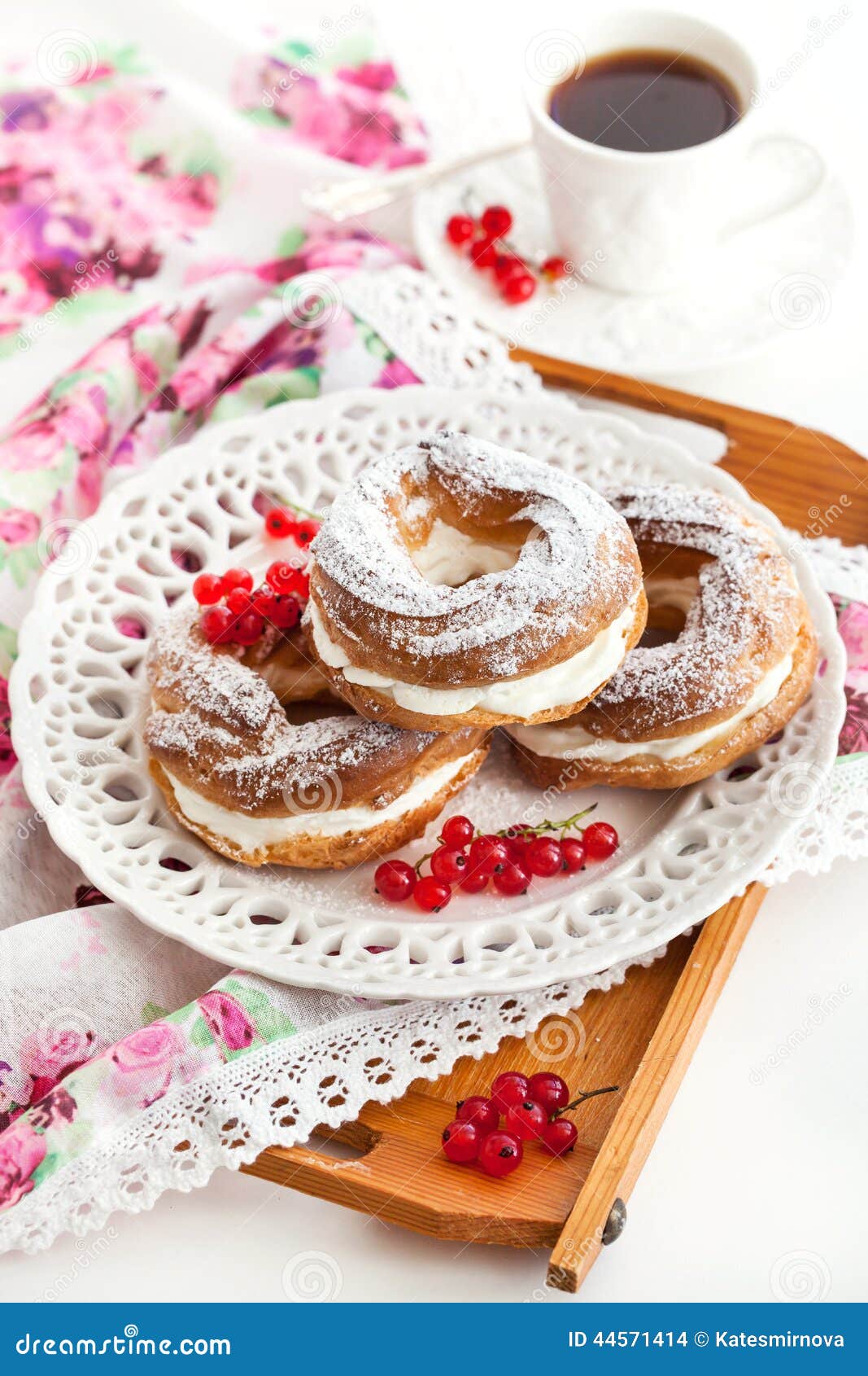 Cream Puff Rings Decorated with Fresh Red Currant Stock Photo - Image ...
