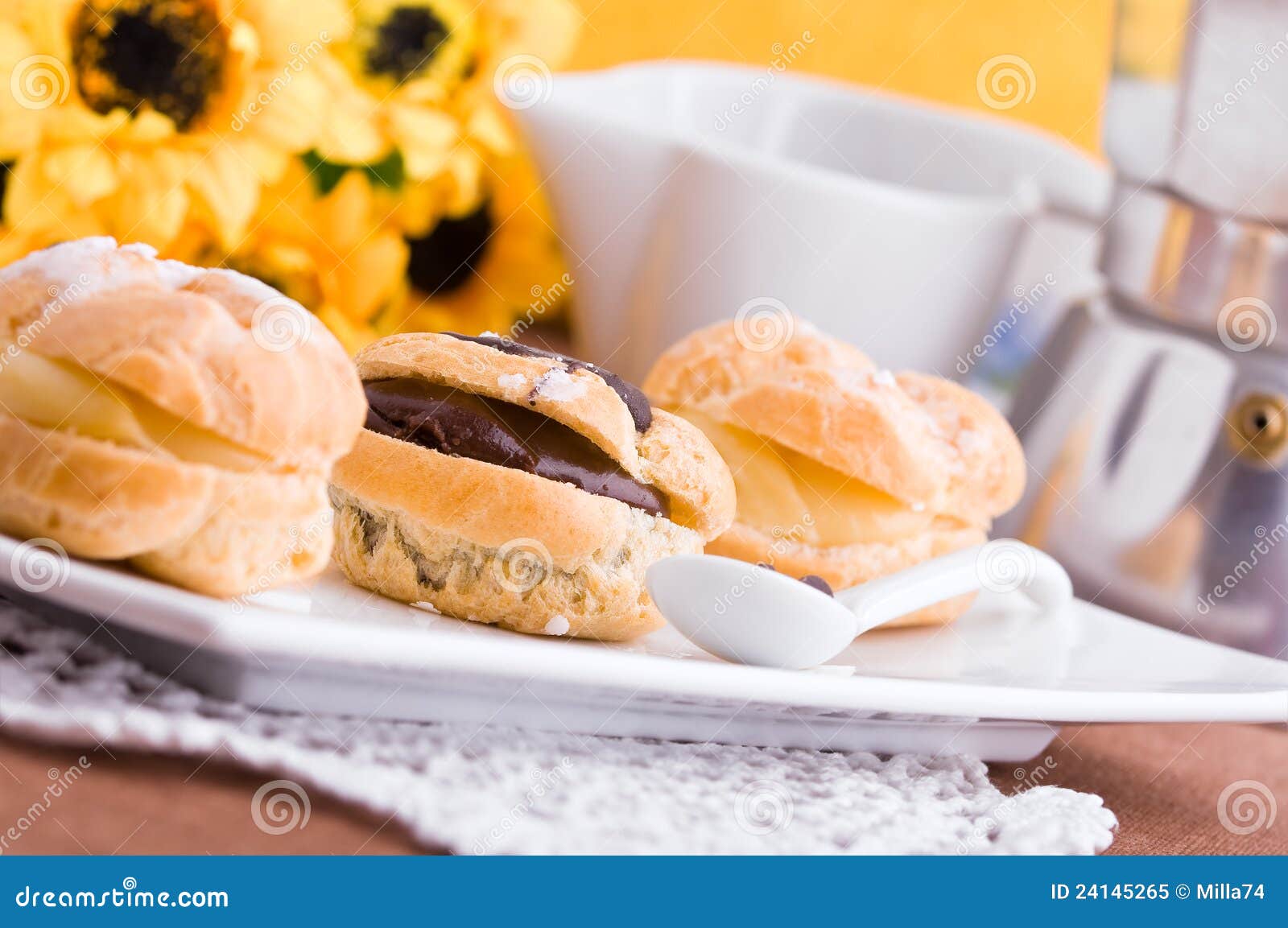 Cream Puffs. stock image. Image of flower, chips, breakfast - 24145265