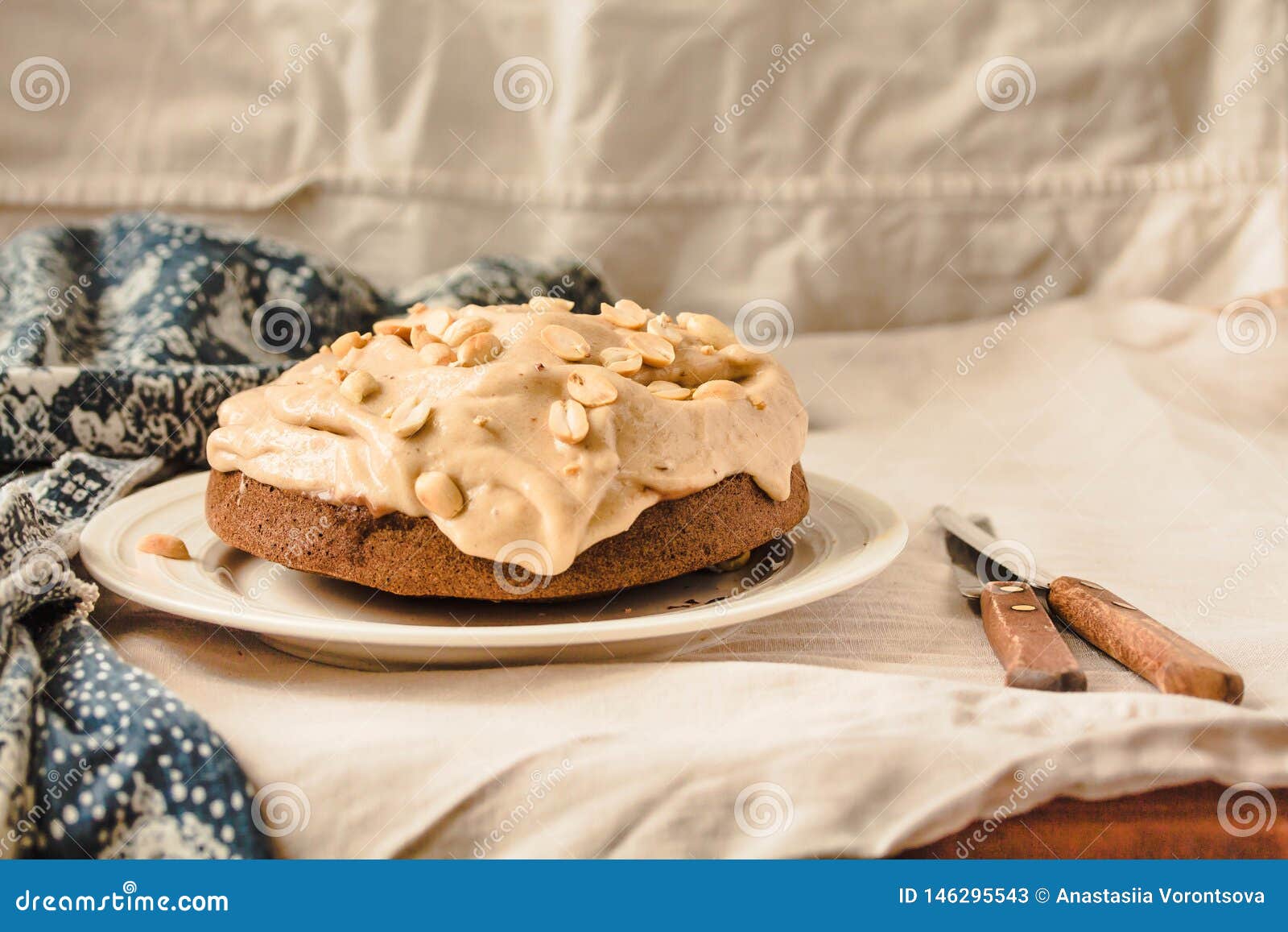 Cream Snickers Pie. Chocolate Sponge Cake Filled with Whipped Cream and ...