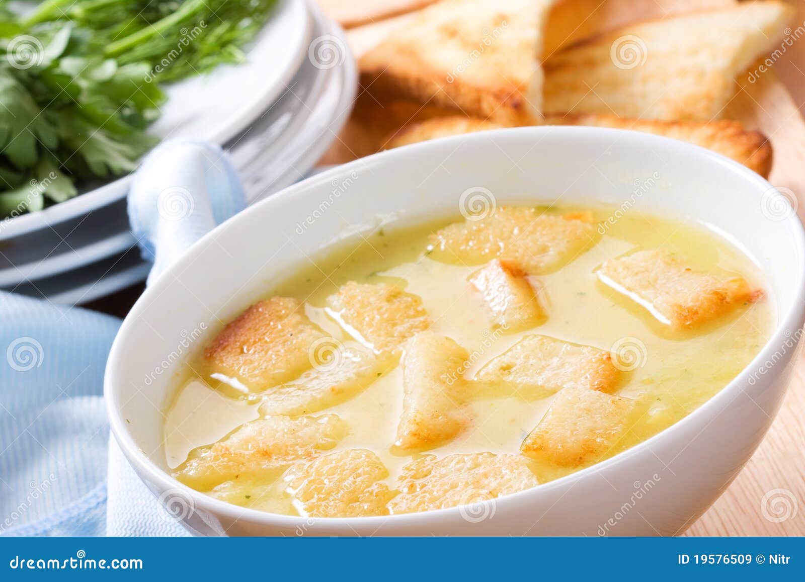 Cream soup stock image. Image of soup, liquid, bread - 19576509