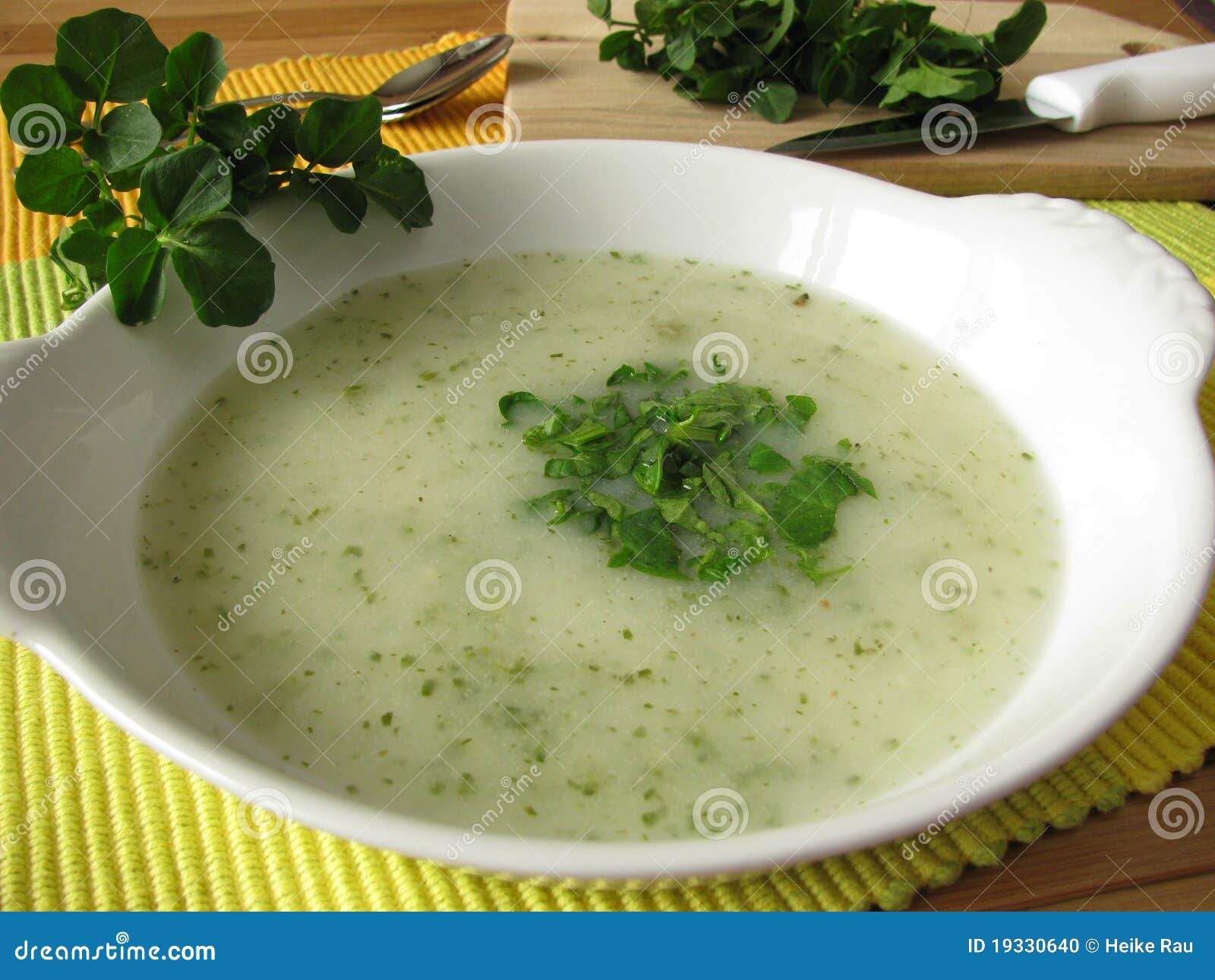 Cream soup with watercress stock photo. Image of soup - 19330640