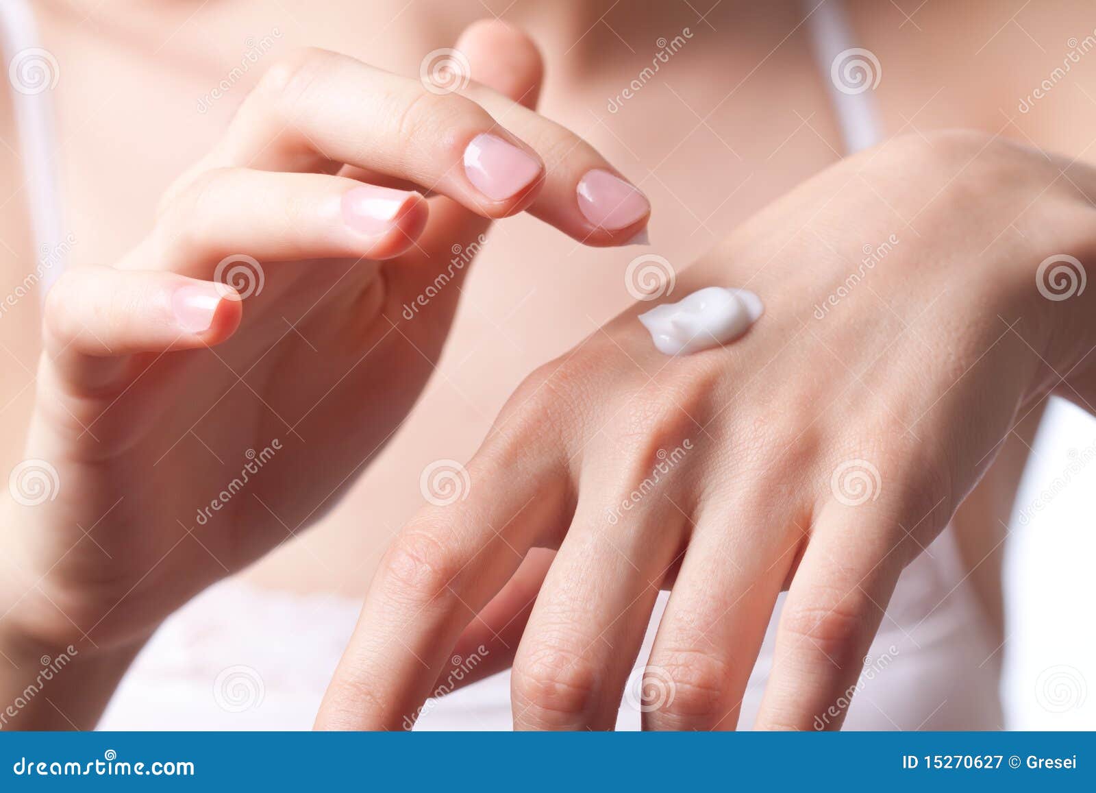 Cream on the women hand stock image. Image of care, cosmetics - 15270627