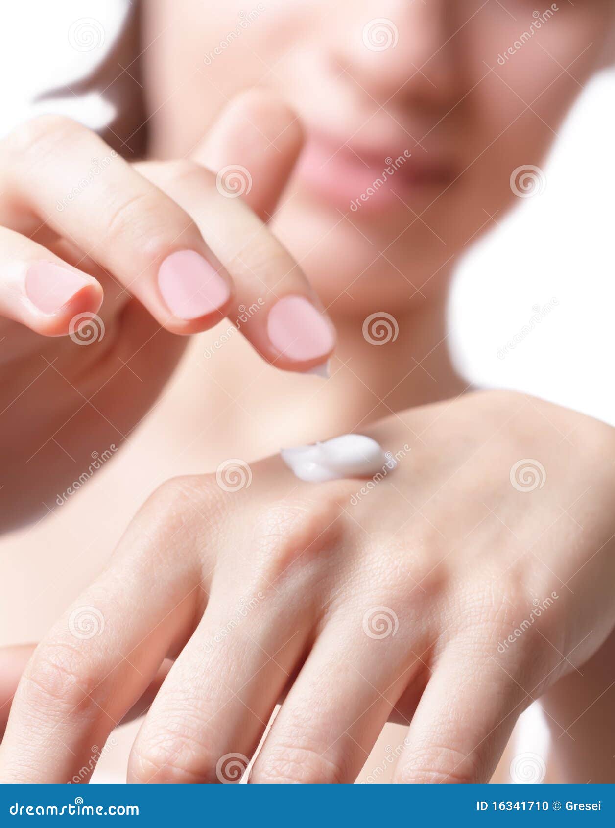 Cream on the women hand stock photo. Image of applying - 16341710