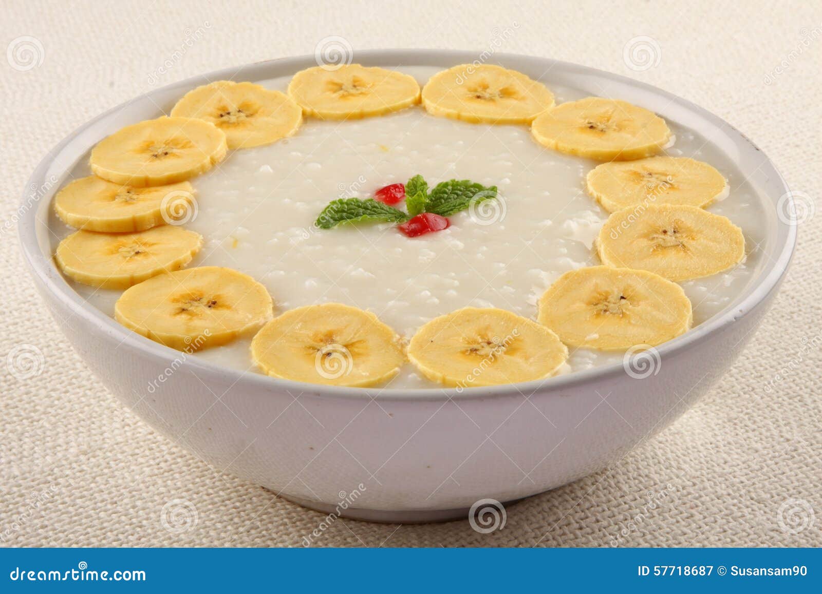 Creamed Organic Rice Pudding with Bananas. Stock Image - Image of home ...