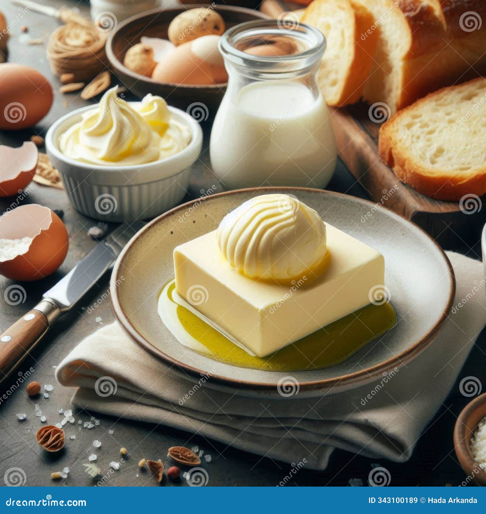 Creamy Butter Served on a Plate, Ready for Spreading on Warm Bread at ...