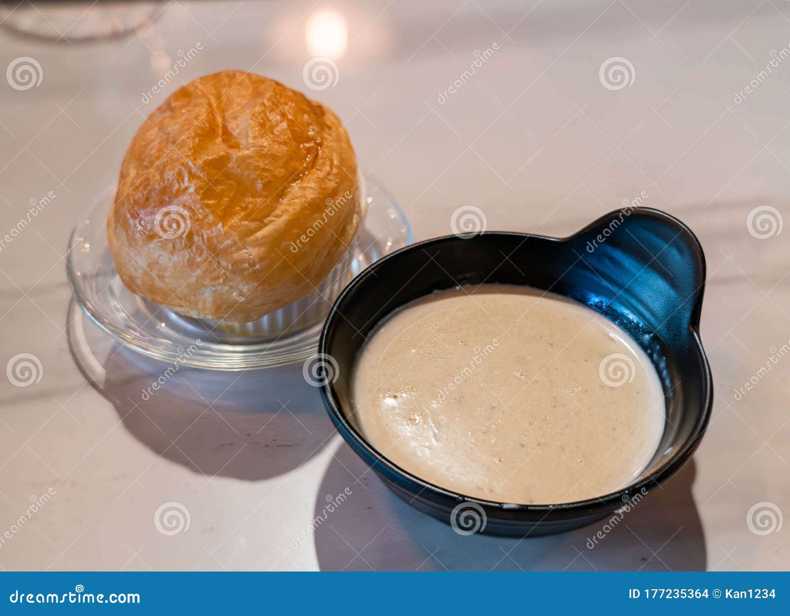 Creamy Corn Soup with Puff Pastry Stock Photo - Image of tasty, table ...
