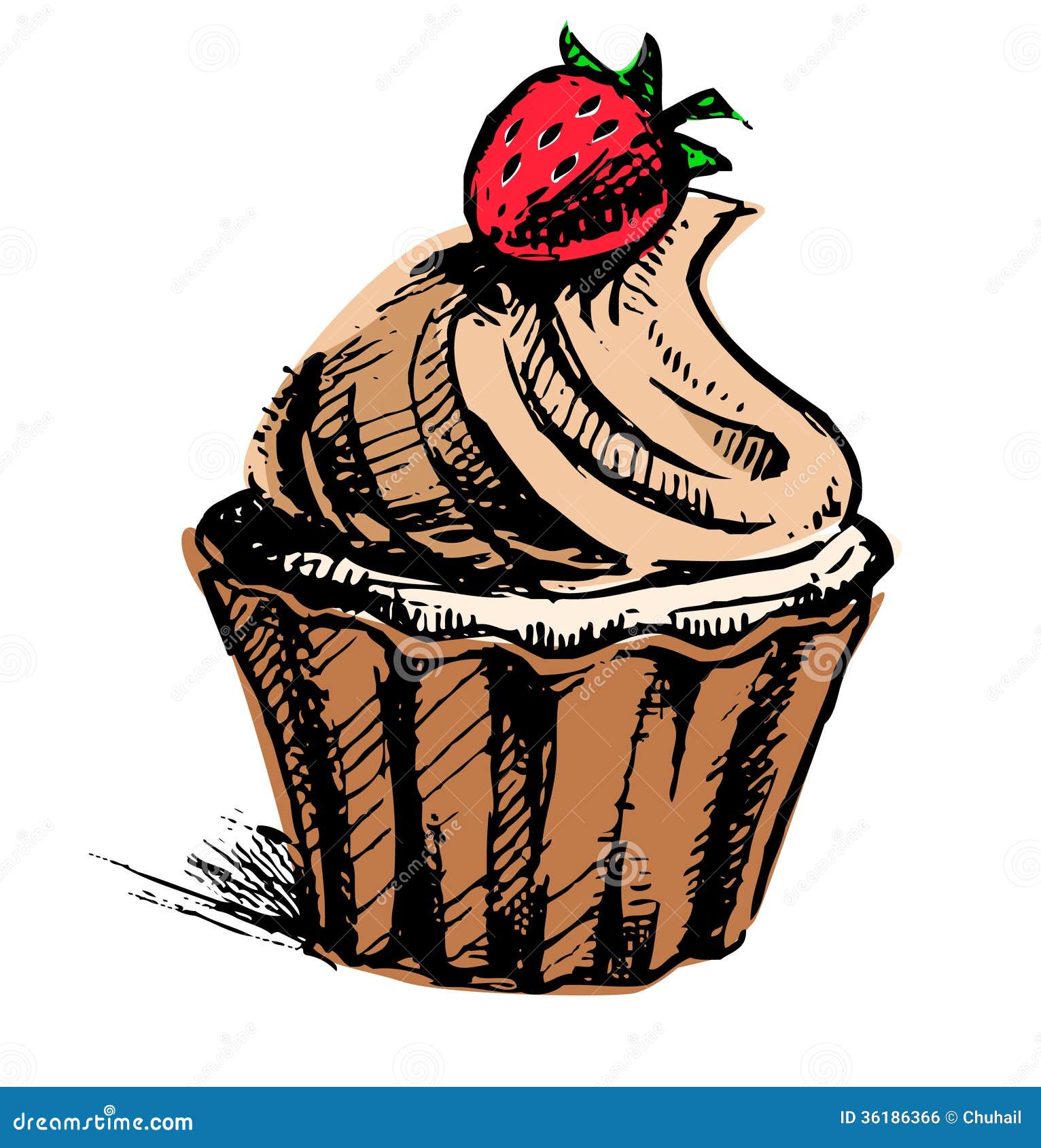Creamy Cup Cake with Delicious Berry Stock Vector - Illustration of ...