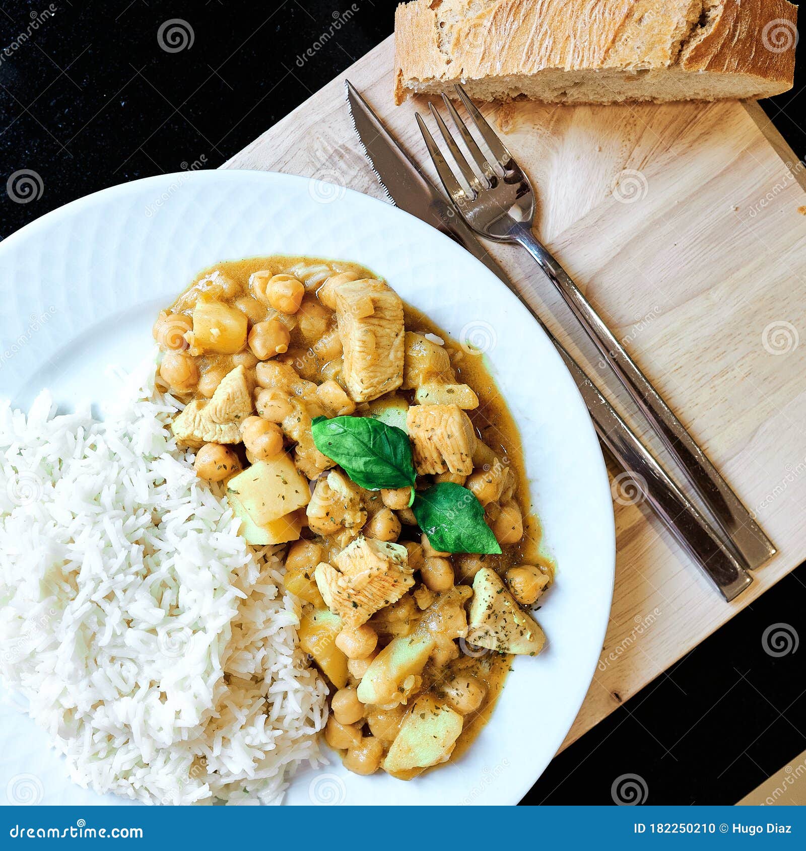 Creamy Curry with Chicken and Rice. Top View Stock Photo - Image of ...