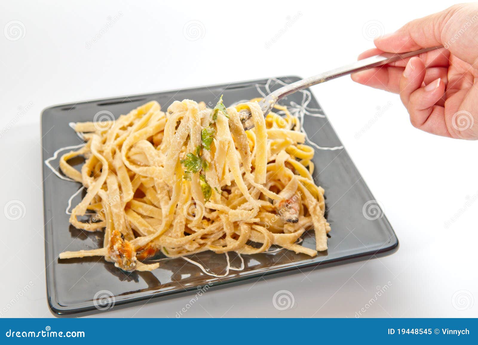 Creamy fettuchini pasta stock image. Image of fettuchine - 19448545