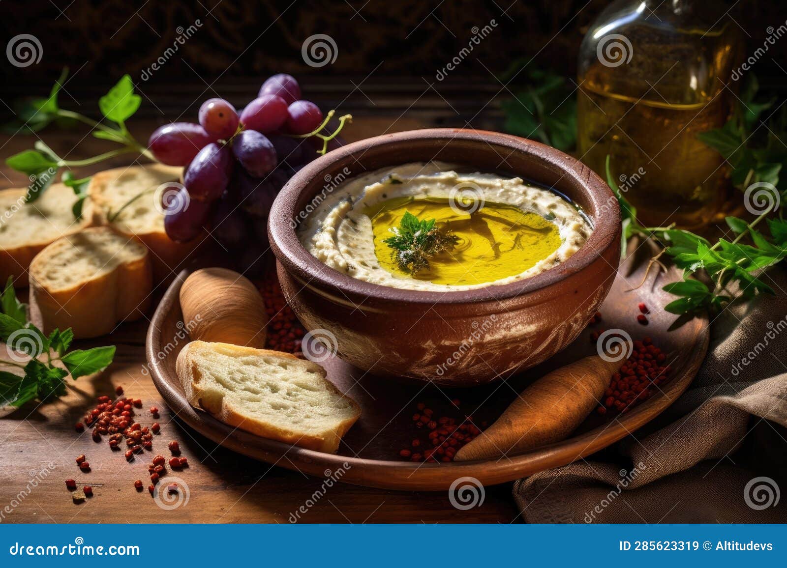 Creamy Hummus in Rustic Bowl with Olive Oil Drizzle Stock Illustration ...