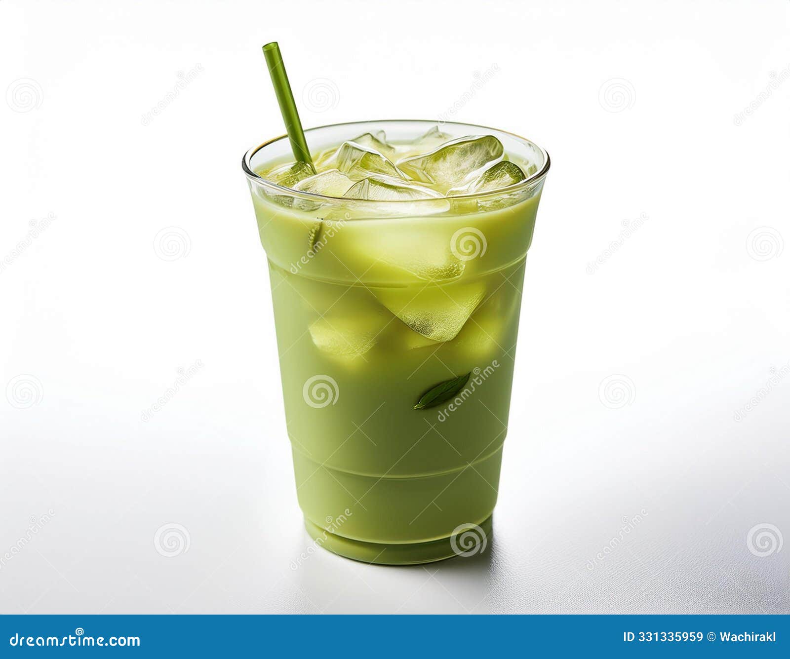 Iced Matcha Latte With Whipped Cream And Straw In Clear Glass ...