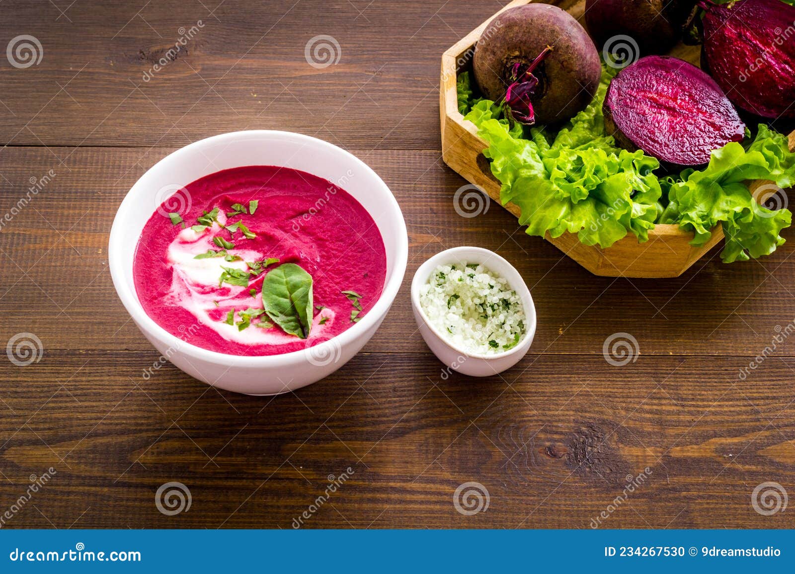 Creamy Red Beetroot Soup with Raw Beets and Sour Cream Stock Photo ...