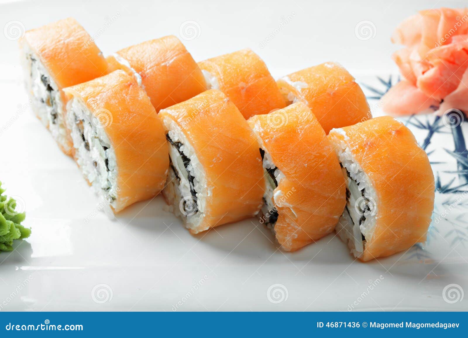 Creamy salmon roll closeup stock photo. Image of salmon - 46871436