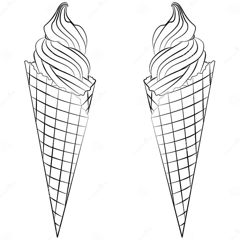 Creamy Twisted Soft Ice Cream Waffles Ice Cream Cones Wafer Sketch