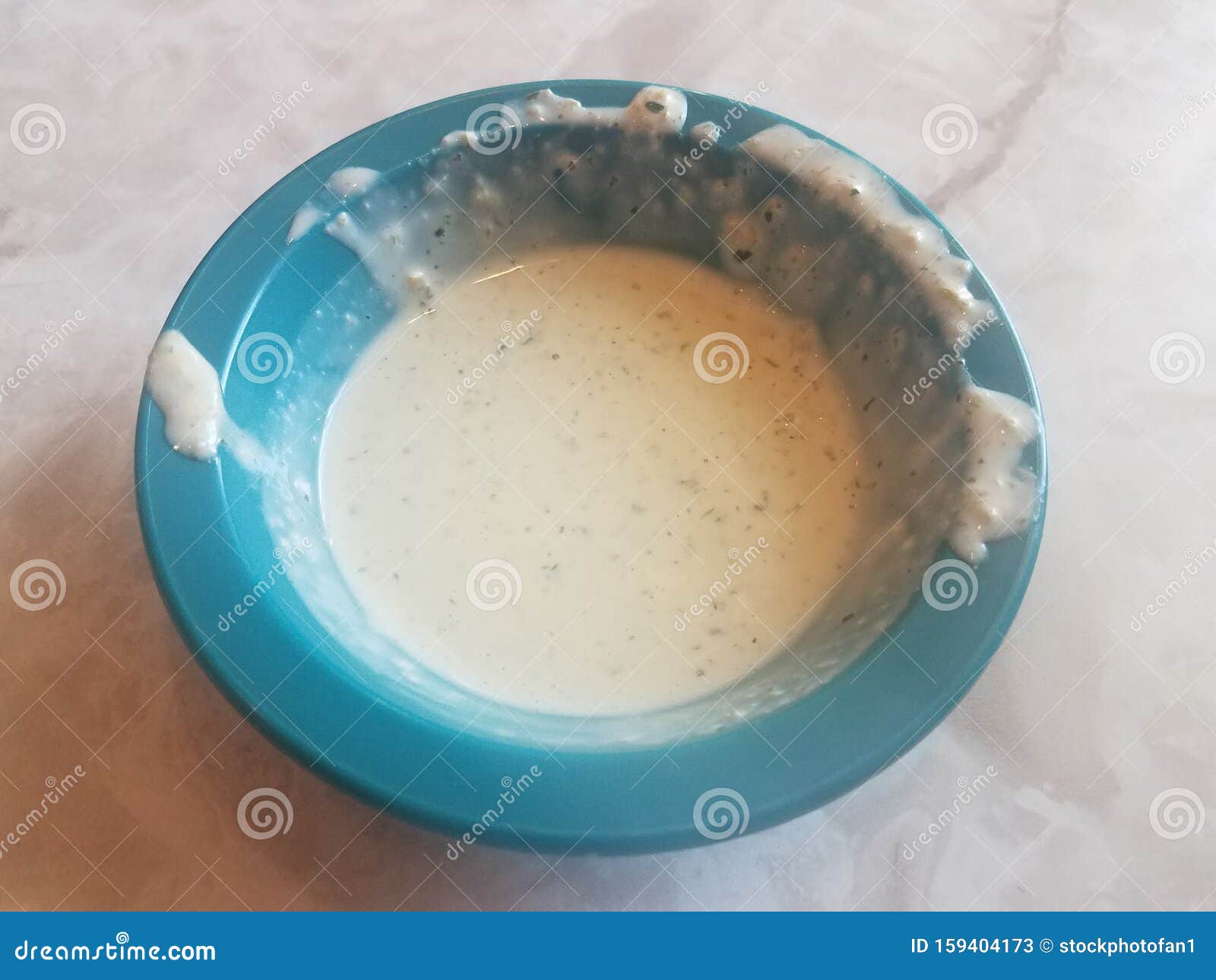 Creamy White Sauce in Blue Container on Table Stock Image - Image of ...