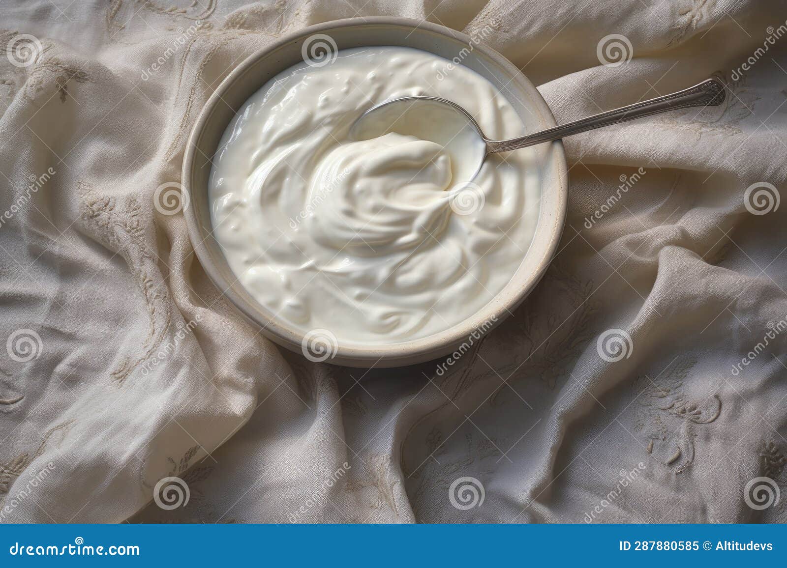 Creamy Yogurt Texture with a Spoon Dipping in Stock Image - Image of ...