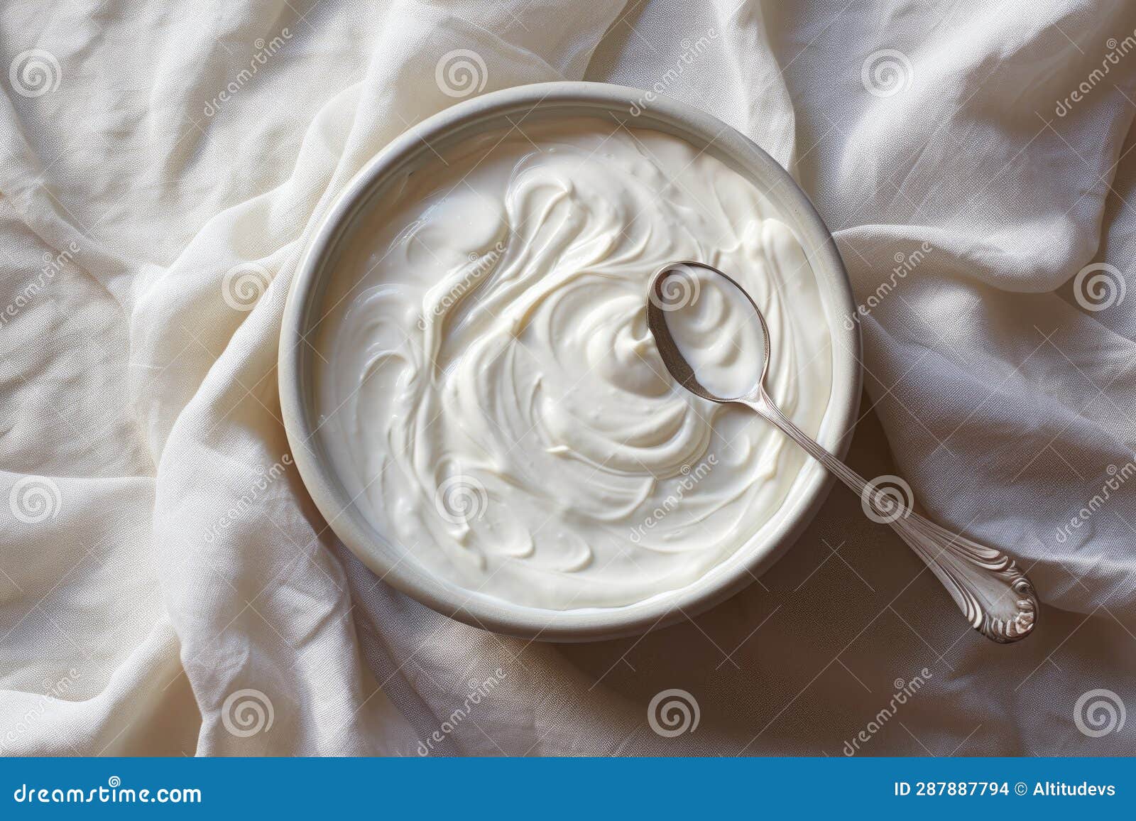 Creamy Yogurt Texture with a Spoon Dipping in Stock Photo - Image of ...