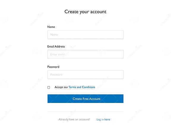 Create Account Form. Template of Registration Window. Mockup Login ...