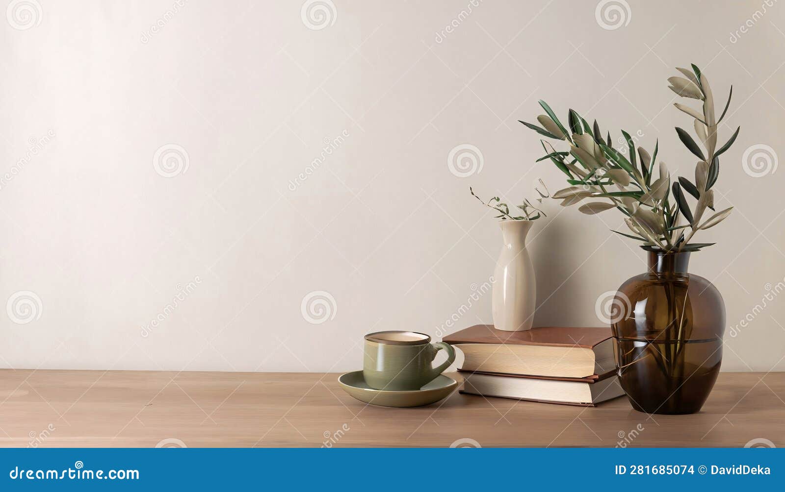 Elegant Object Presentation: Table Setting with Vase, Book, and Coffee ...