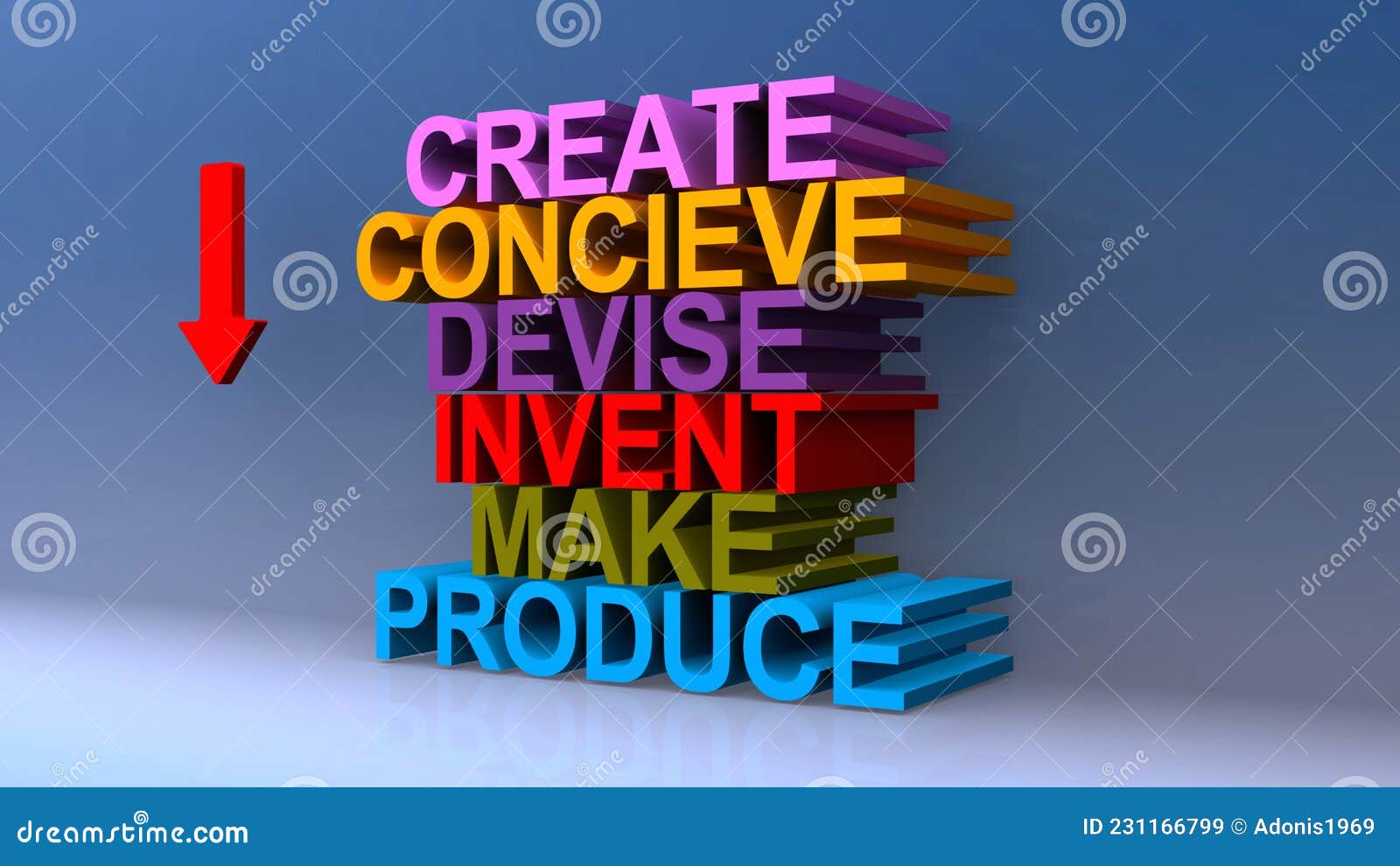 Create Concieve Devise Invent Make Produce on Blue Stock Illustration ...