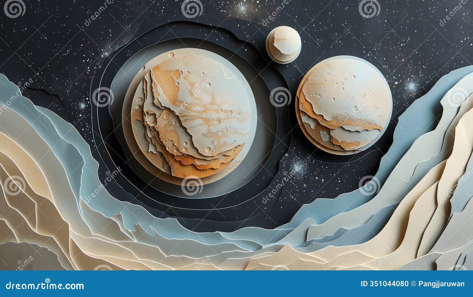 Create a Detailed Paper Cut Design Showing Pluto and Its Moon Charon ...