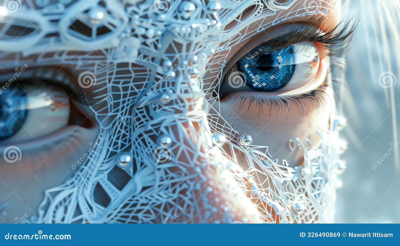 Create an Eye-level Angle Cyborg with Intricate Zentangle Patterns ...