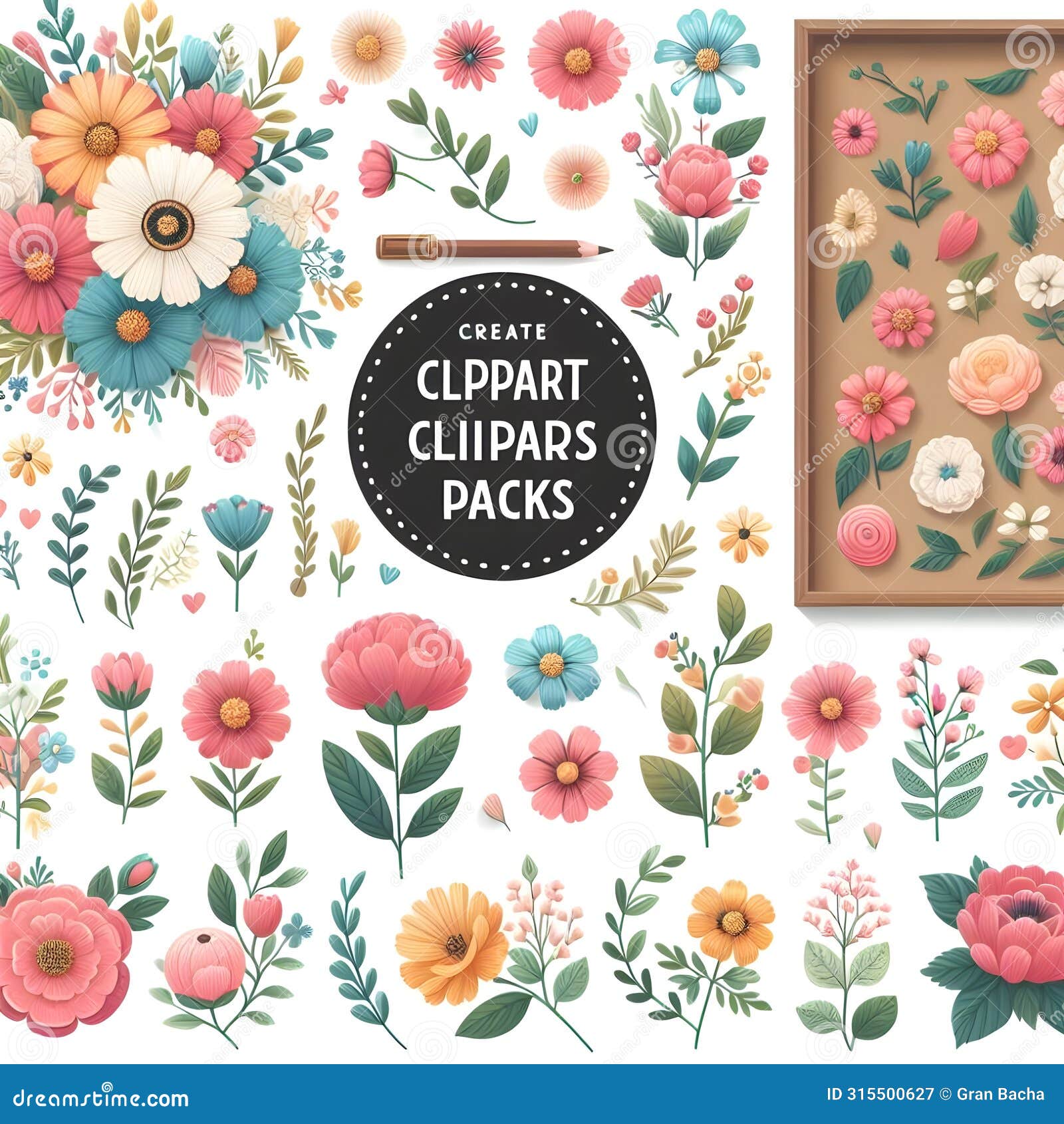 Creat Flowers Cliparts Cllipars Packs Stock Illustration - Illustration ...