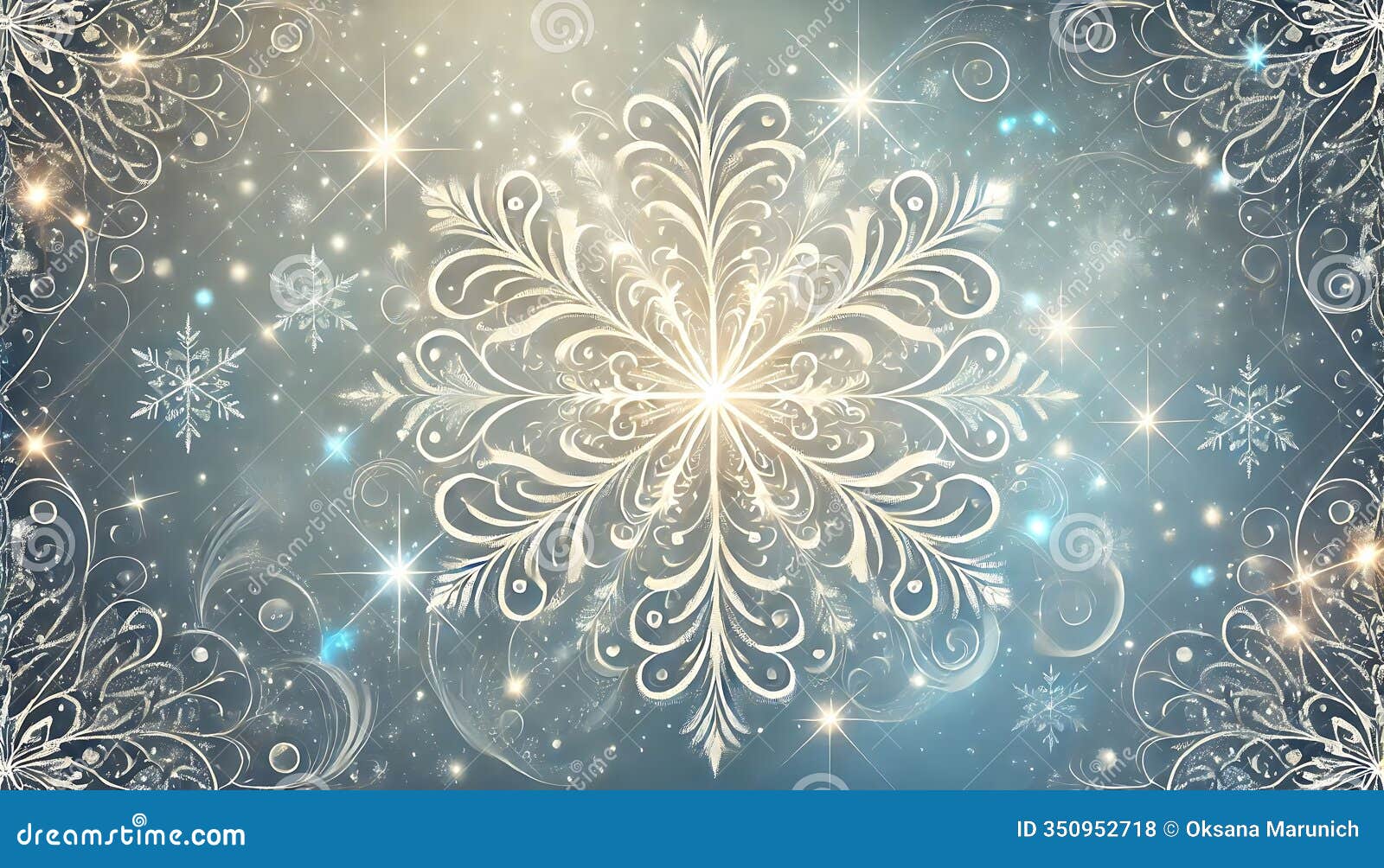 Create Glowing Snowflake Pattern on Soft Gradient Blue Background with ...