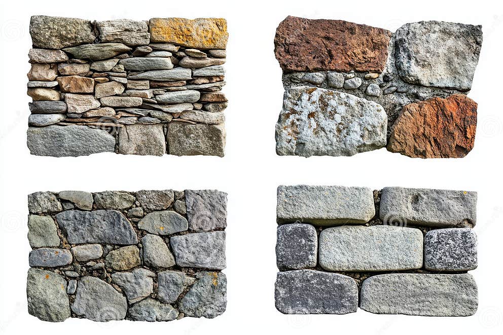 Create a High-resolution Digital Image of Four Different Stone Wall ...