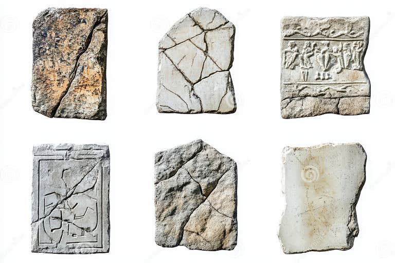 Create a High-resolution Digital Image of Six Different Ancient Stone ...