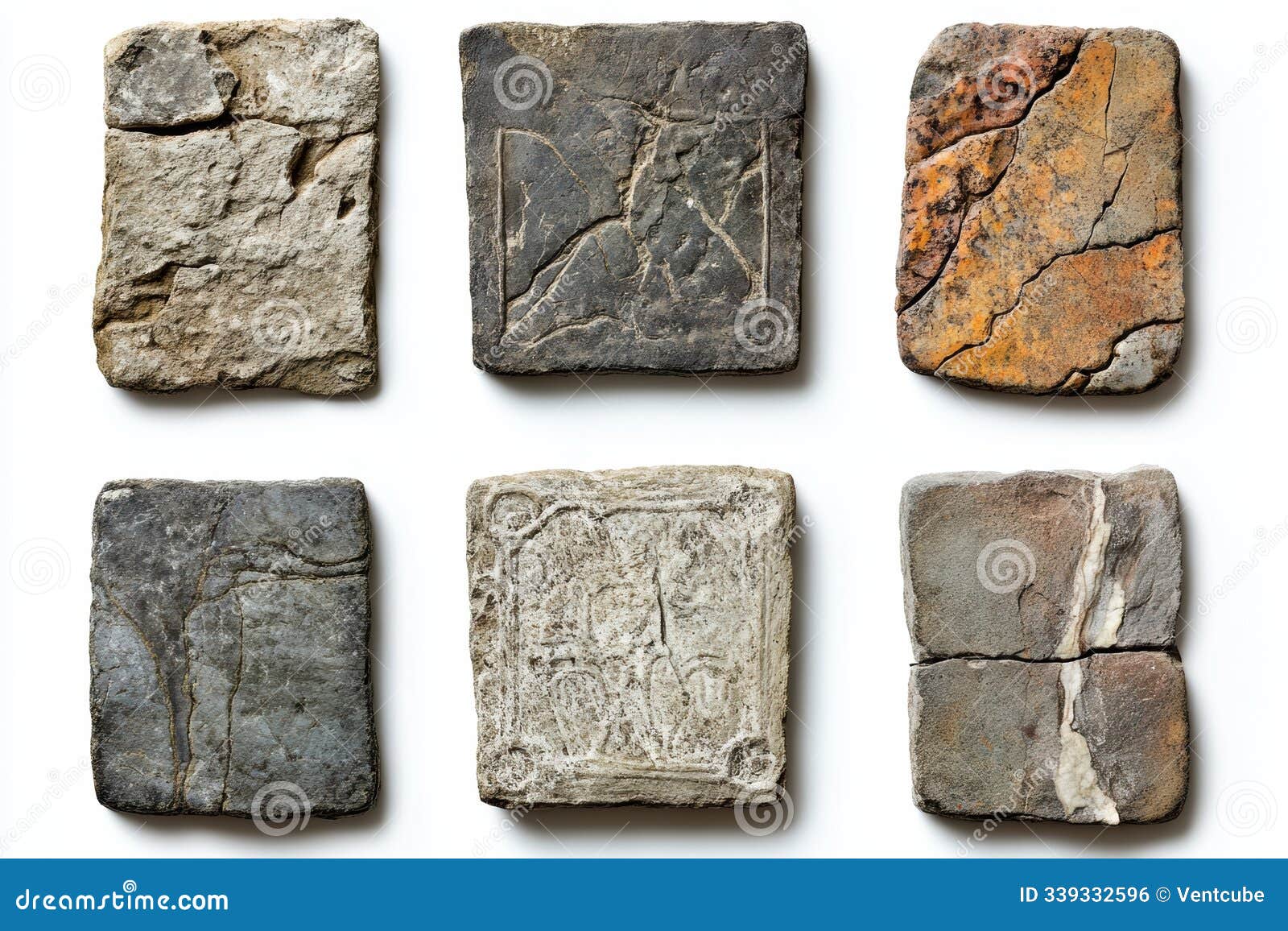 Create a High-resolution Digital Image of Six Different Ancient Stone ...