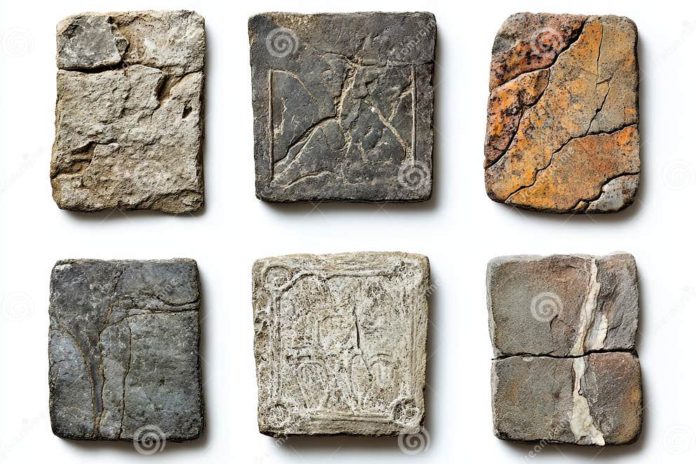 Create a High-resolution Digital Image of Six Different Ancient Stone ...